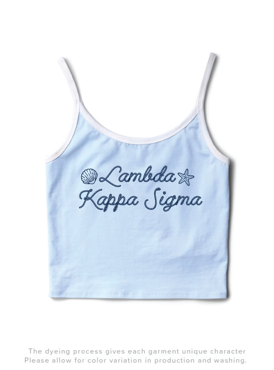 Lambda Kappa Sigma Seashell Arctic Blue/White Contrast Tank – University Tees